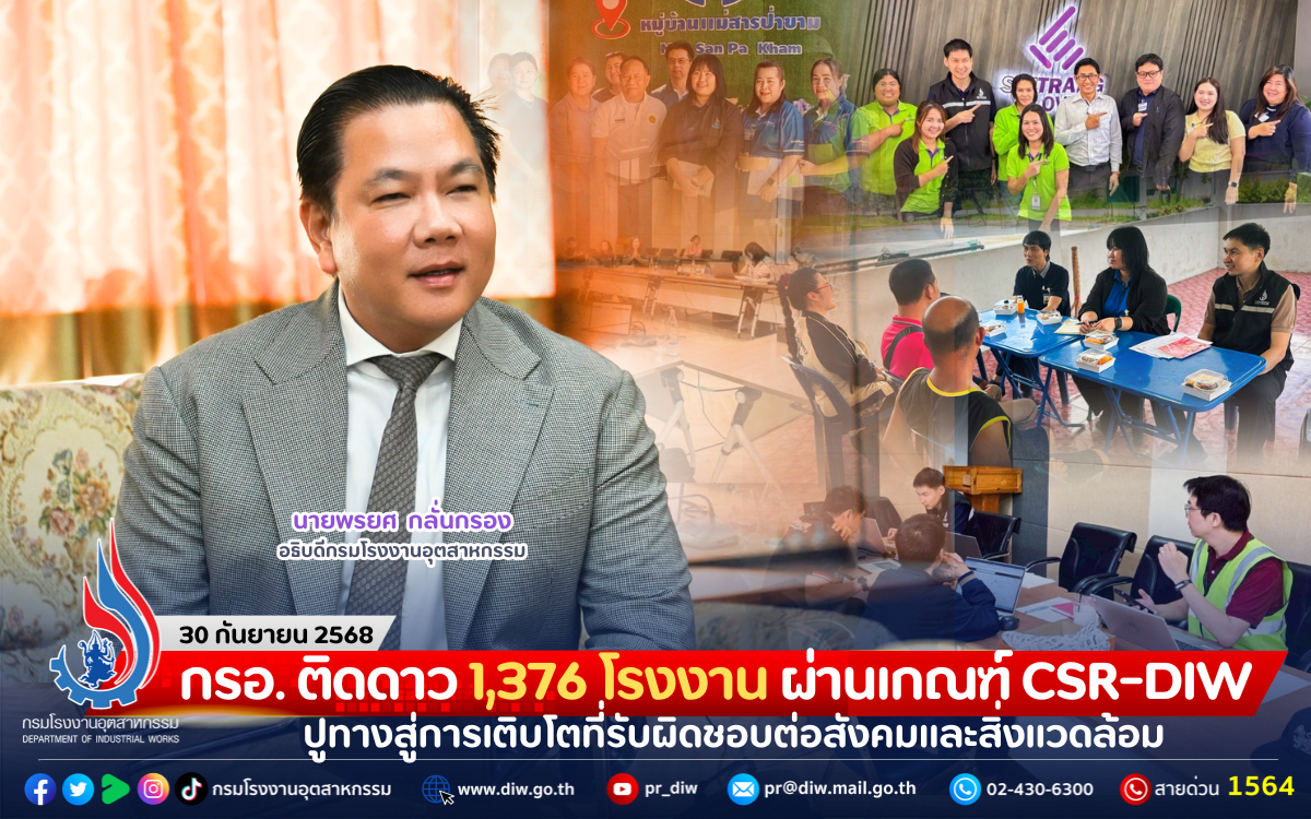 กรอ. ติดดาว 1,376 โรงงาน ผ่านเกณฑ์ CSR-DIW ปูทางสู่การเติบโตที่ ...